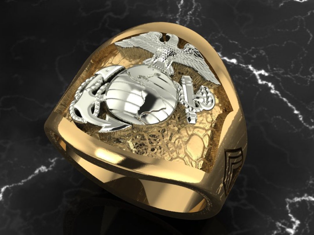 Marine Corps Two Tone USMC Gold Ring - Etsy