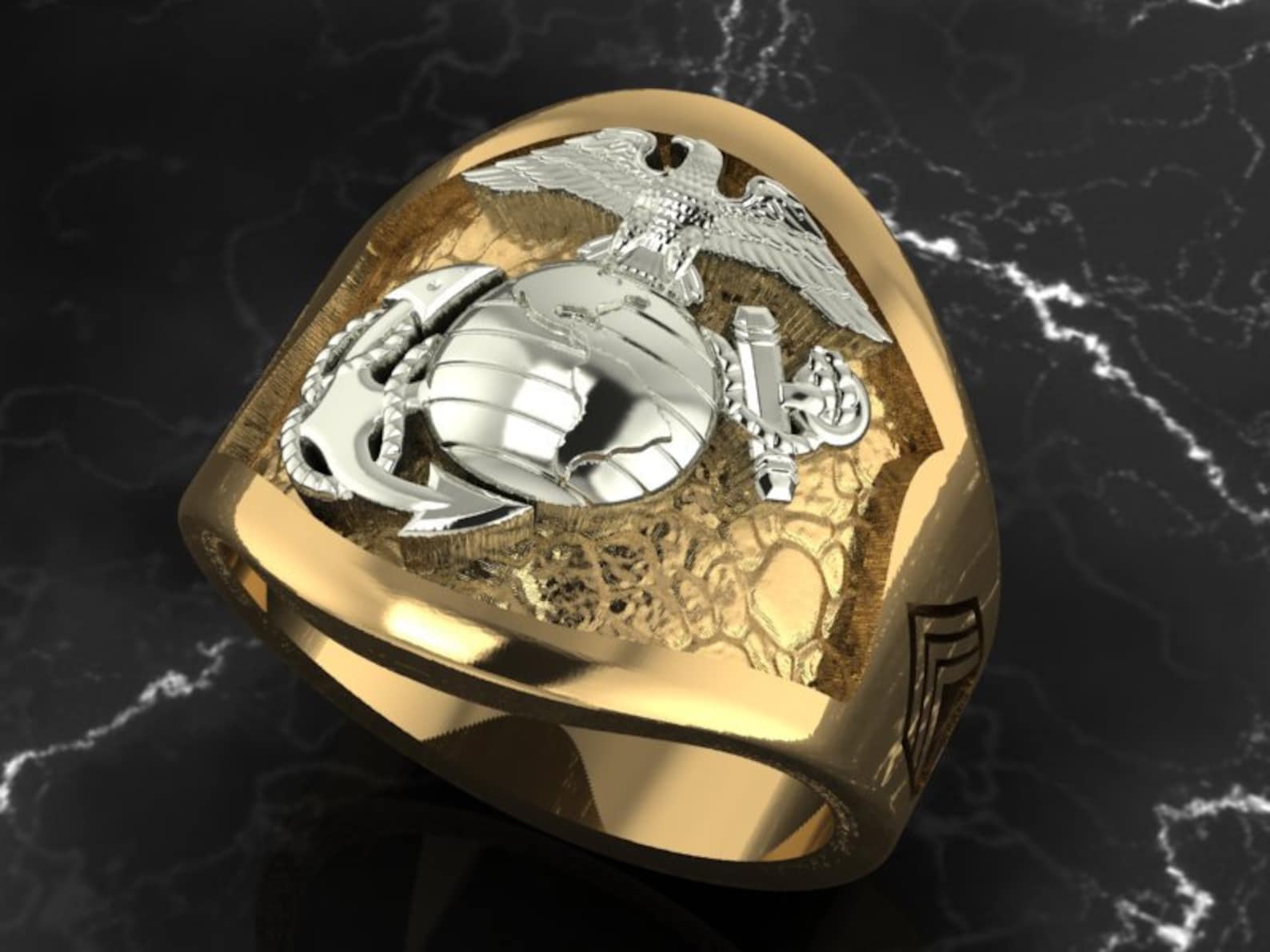 Marine Corps Two Tone USMC Gold Ring - Etsy