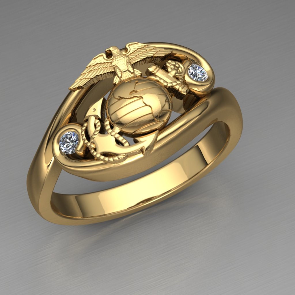 Womens Marine Corps Ring With Diamonds | Etsy