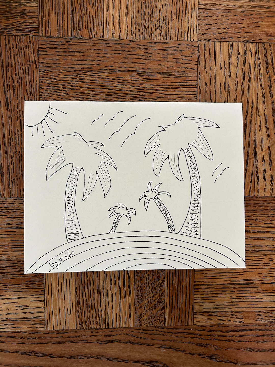 I Drew Four Palm Trees Bending in the Wind With Pen and Ink on a 5”x6.5 ...