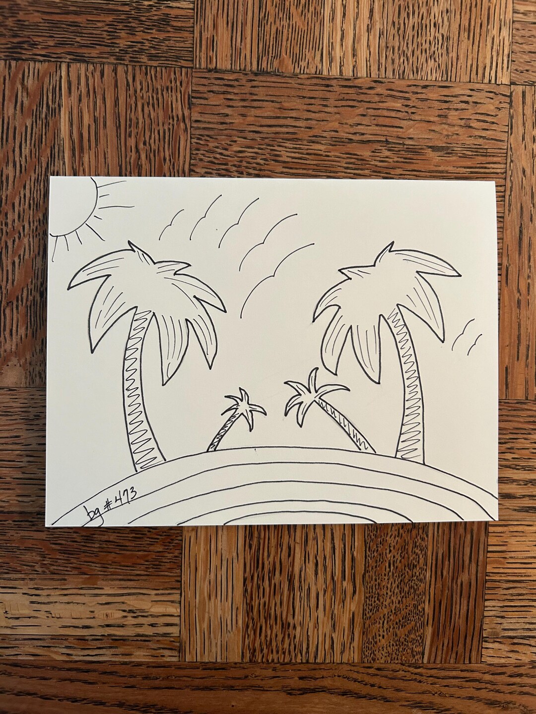 Palm Trees Blowing in the Wind on a 5”x6.5” Note Card That I Hand Drew ...