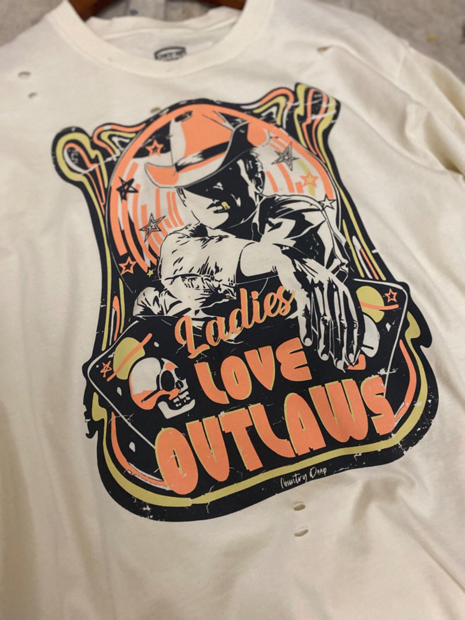 Ladies Love Outlaws Vintage Distressed Shirt in Natural - Etsy