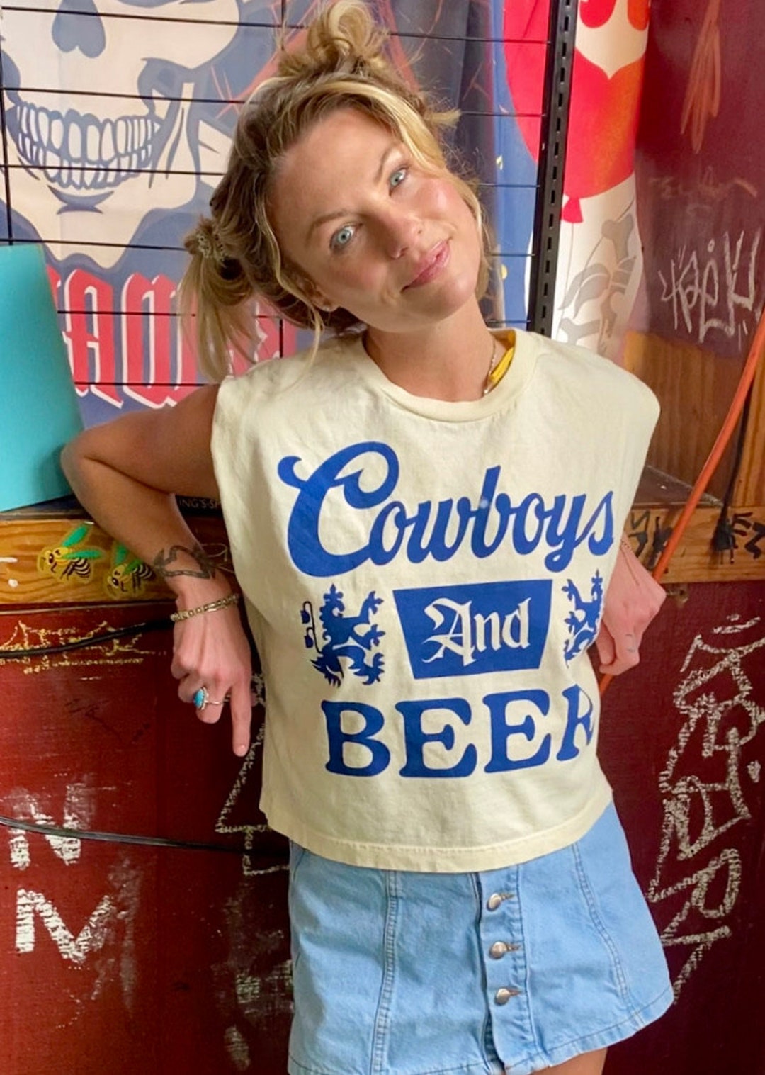 Cowboys and Beer Logo Boxy Midriff Muscle Crop Top - Etsy