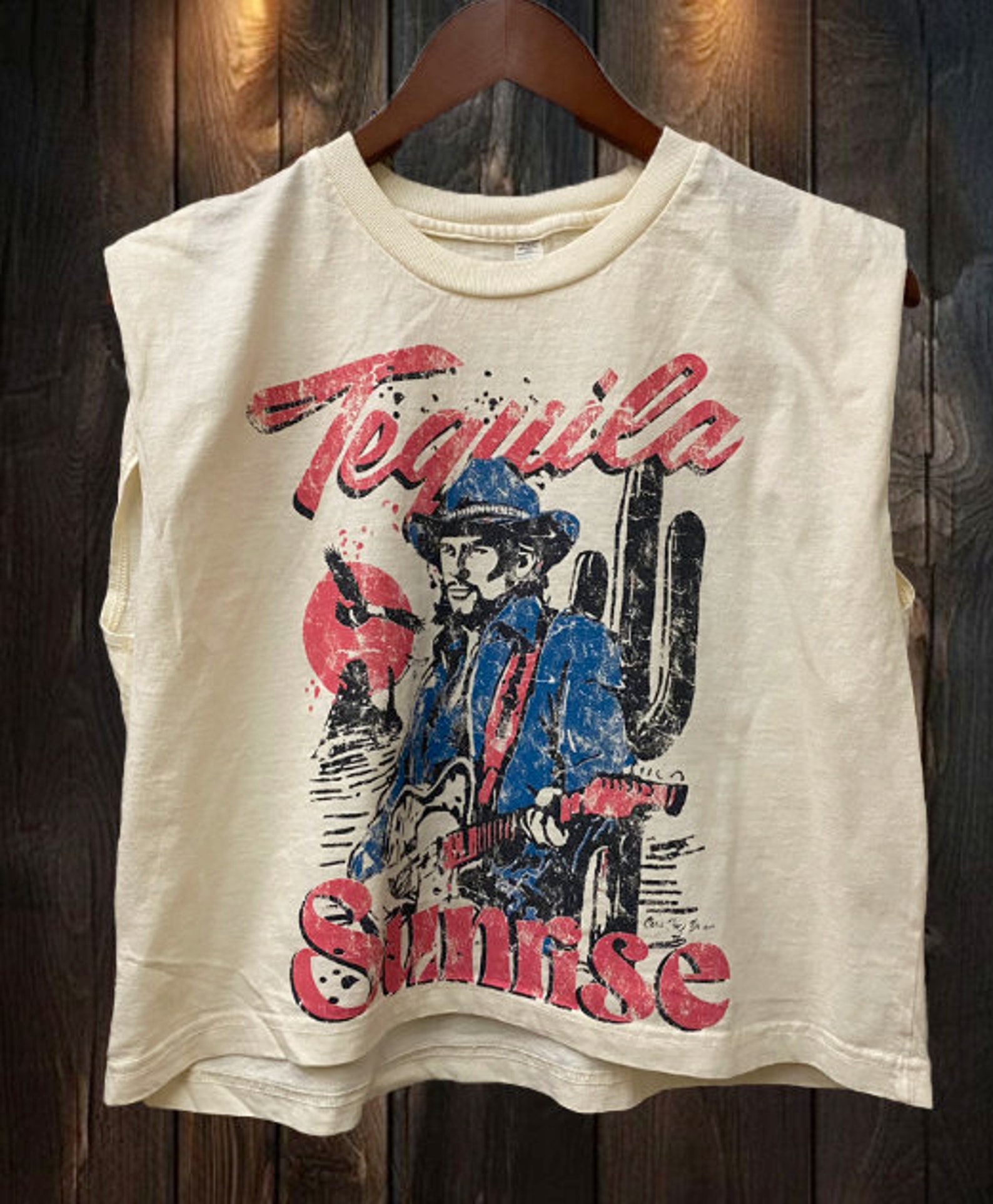 Tequila Sunrise Logo Boxy Midriff Muscle Crop Top - Etsy