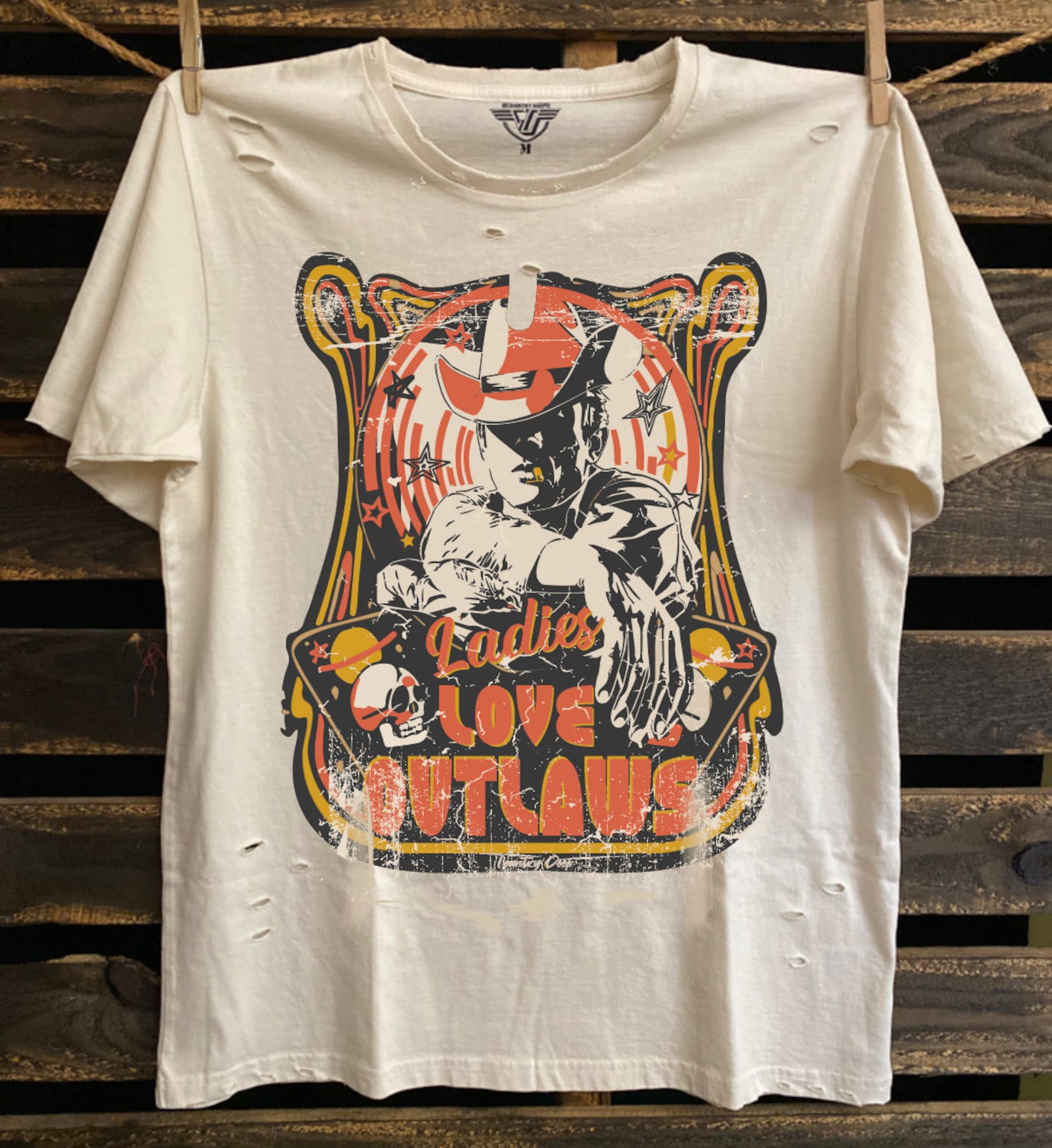 Ladies Love Outlaws Vintage Distressed Shirt in Natural - Etsy