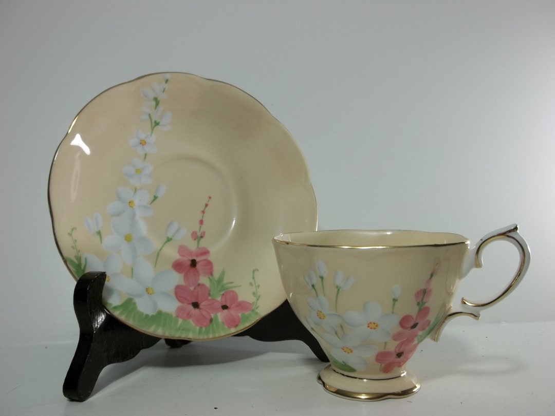 Royal Albert Beige W/flowers Teacup/saucer - Etsy
