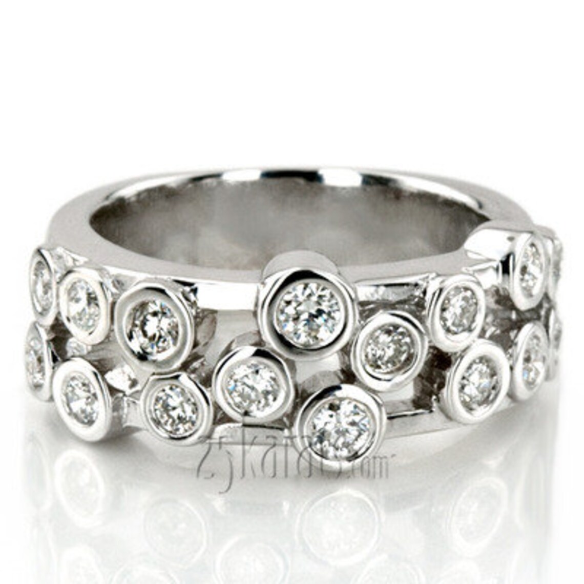 Round Cut Bezel Set Diamond Wedding Band (anniversary Ring -right Hand ...