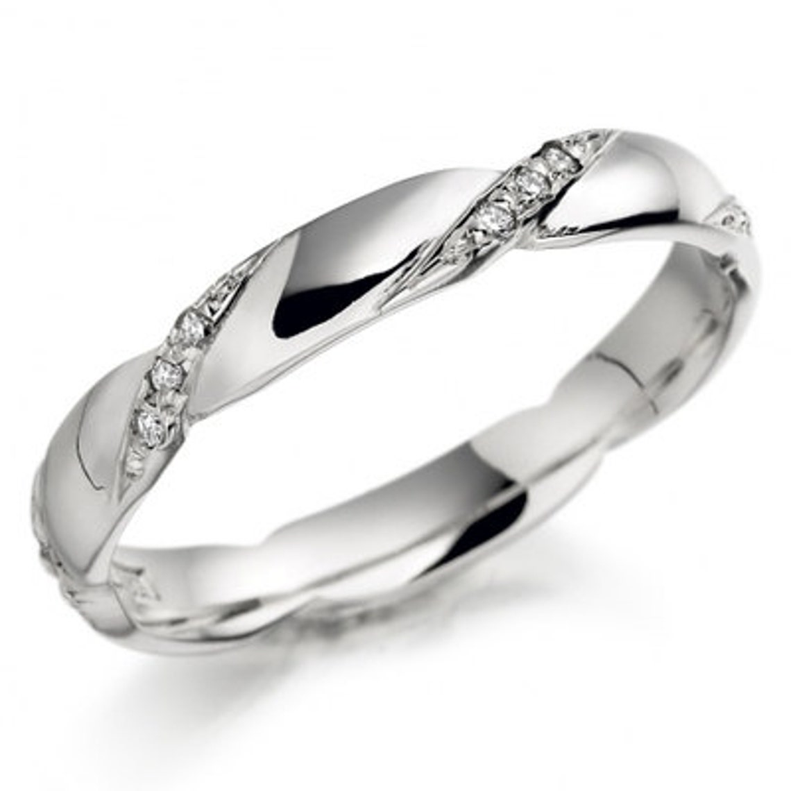 Diagonal Set Low Dome Gold Unisex Diamond Wedding Ring Matching Band ...