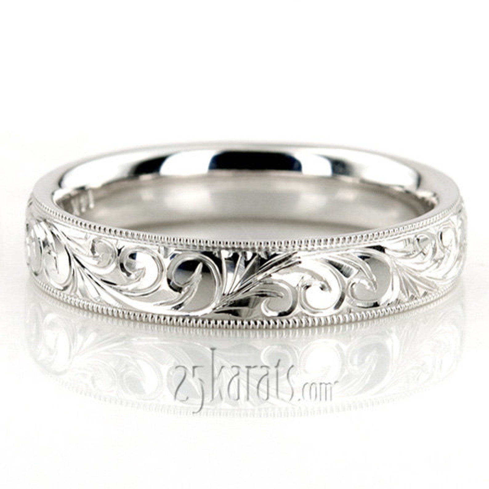 Milgrain Edge Fancy Carved Wedding Ring - Etsy