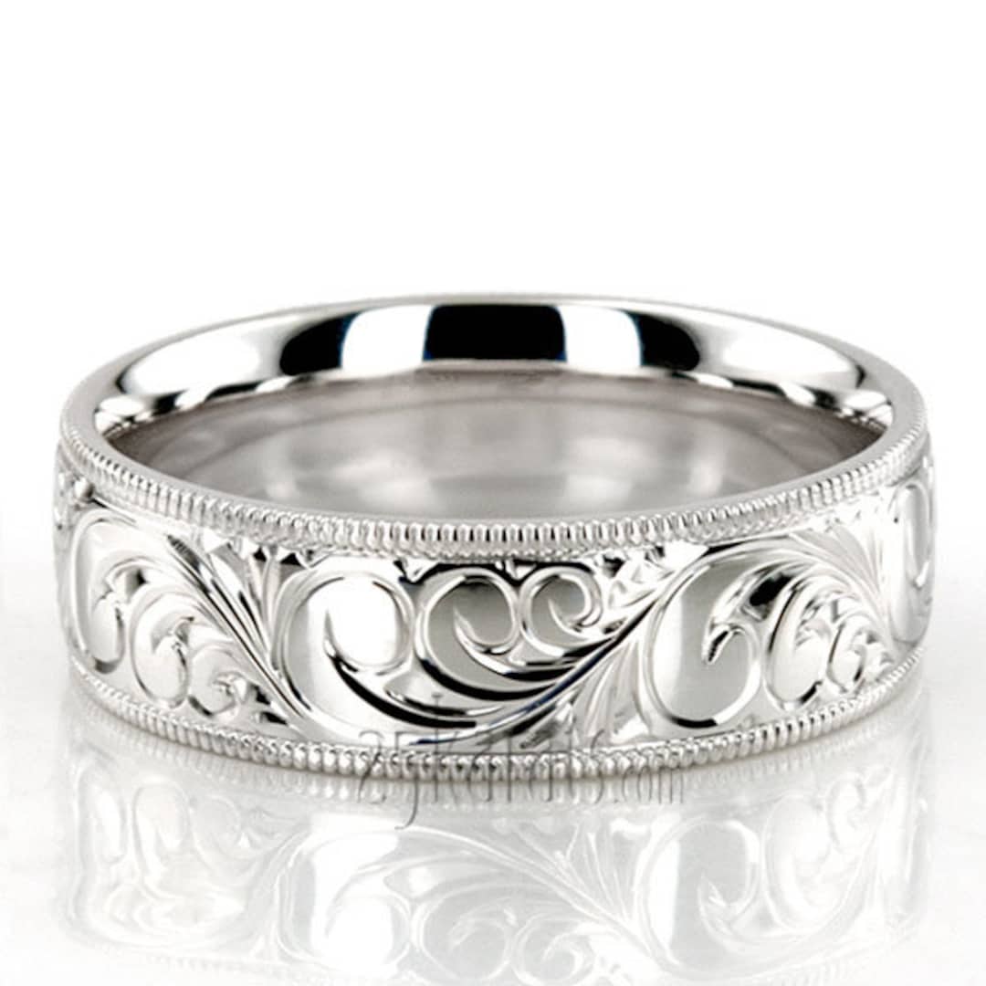 Milgrain Edge Fancy Carved Wedding Ring - Etsy