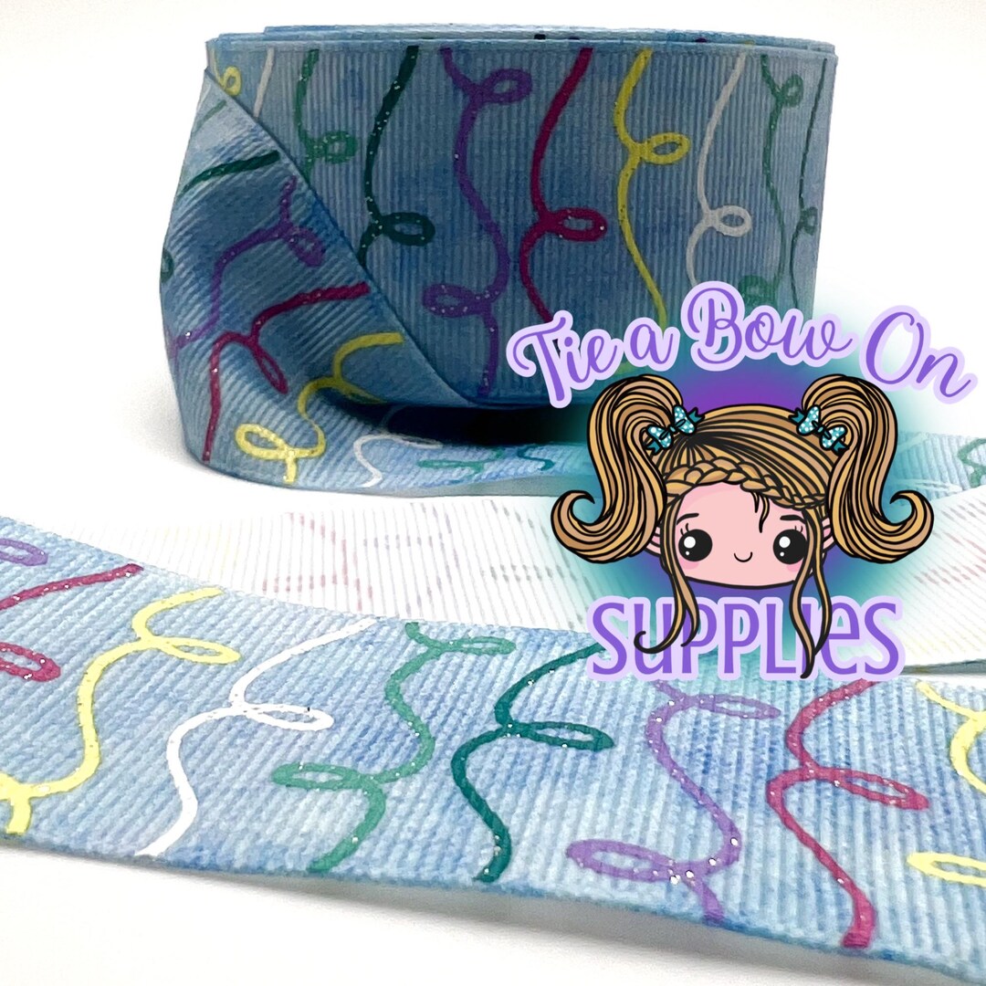 Multi-colored Doodles Ribbon | Blue | 1.5" USDR Single-sided Grosgrain ...