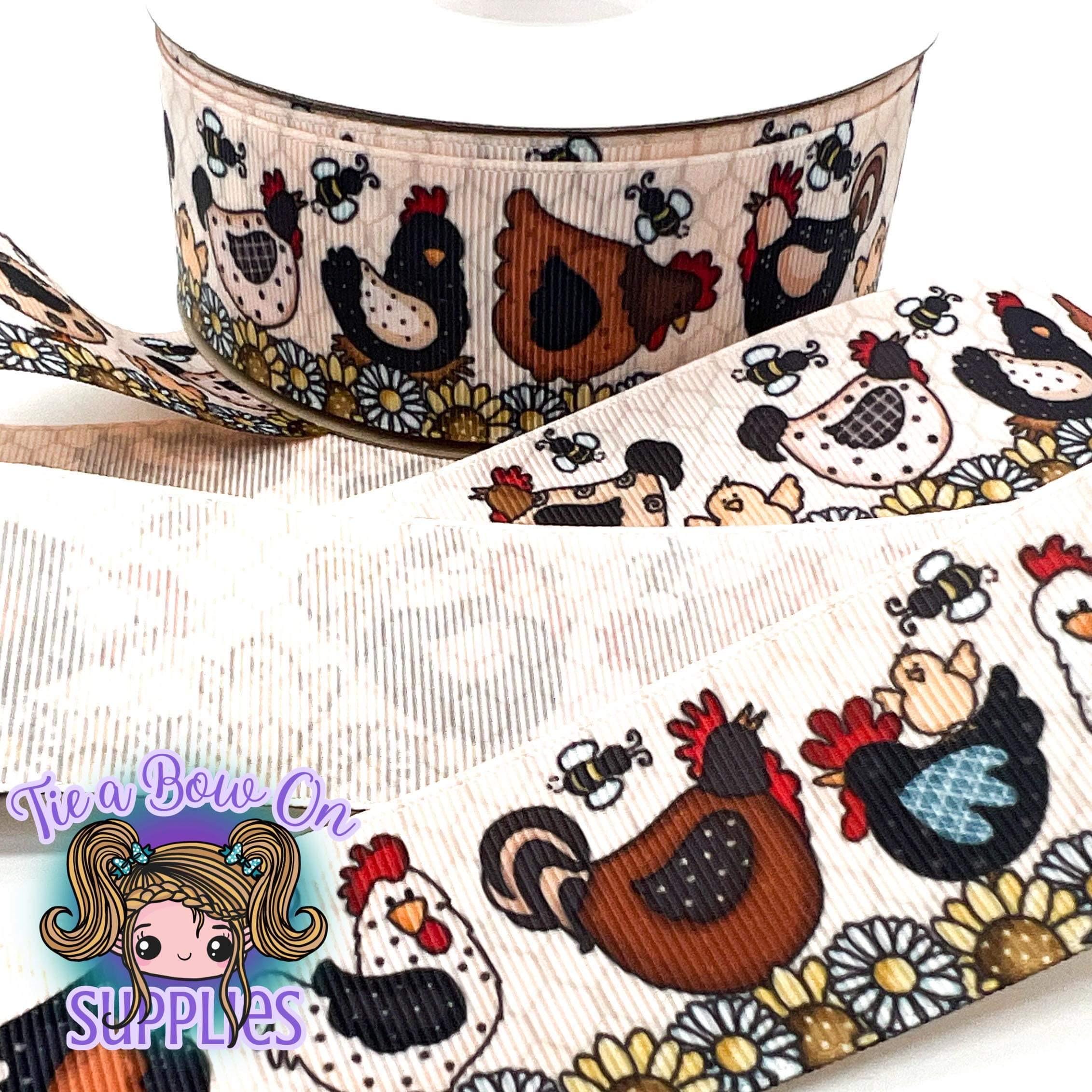 Chickens, Chicks, Roosters Ribbon | 3/8" or 1.5" Double-sided Grosgrain ...