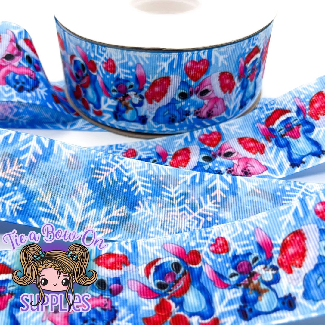 1.5" USDR Grosgrain Ribbon Blue Alien on Snowflake Background With Red ...