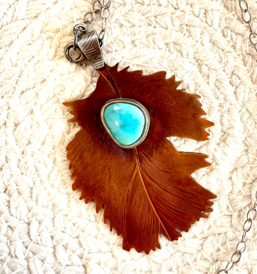Santa Fe Turquoise Garnished Leaf Pendant - Etsy