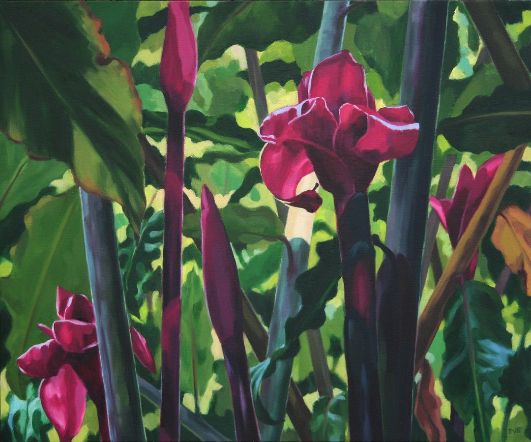 Exotic TORCH GINGER JUNGLE Print of Original Oil Painting by Hawaii ...
