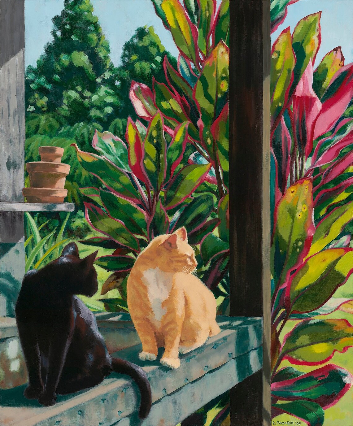 CATS in Lush, Colorful, Tropical Old HAWAII BACKYARD. Limited Edition ...