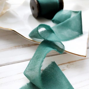 HUNTER GREEN hand dyed silkcotton ribbon for bridal bouquet | Etsy