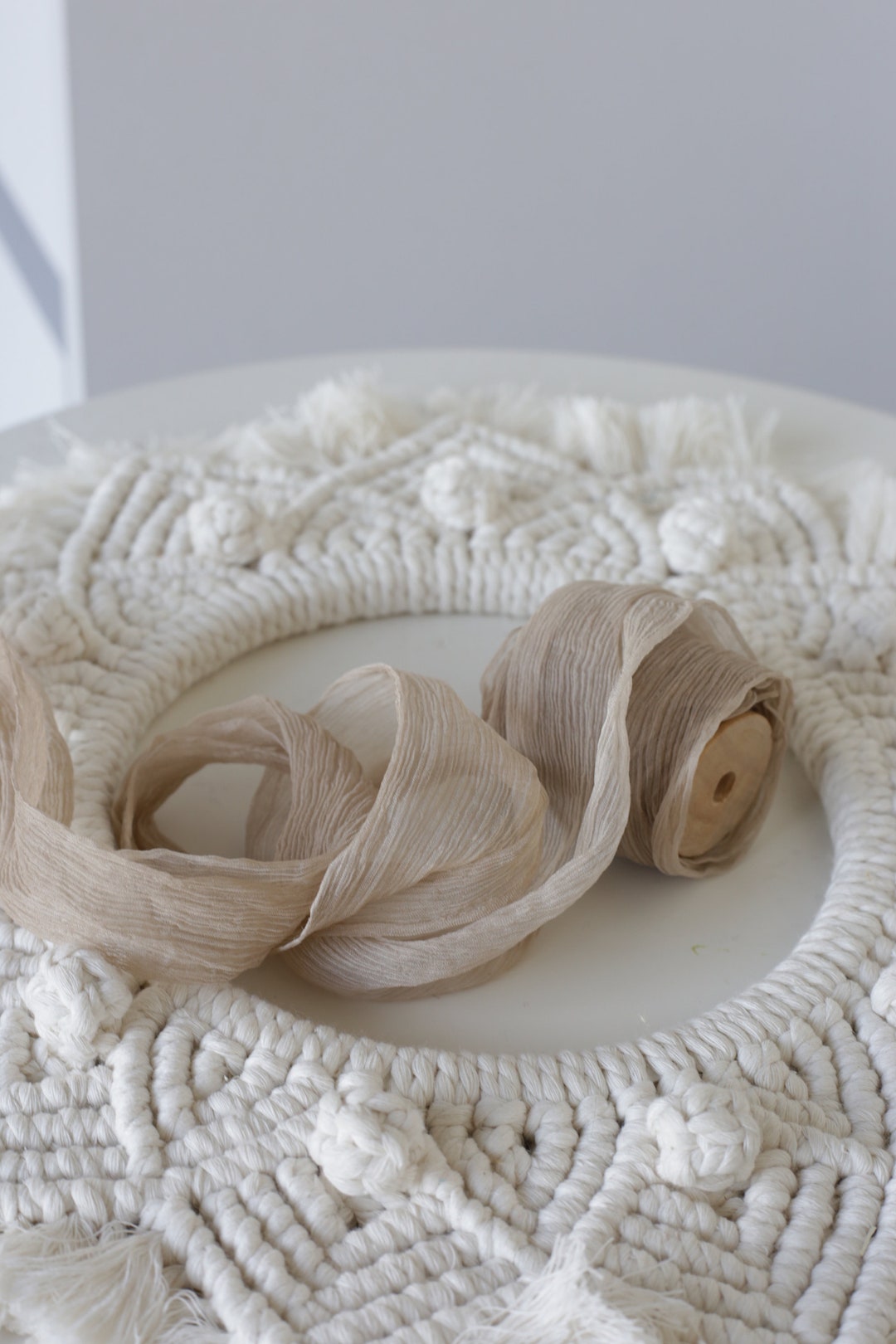 LINEN Color Crinkle Silk Ribbon / Organic Dyeing Wedding Ribbons / Hand ...