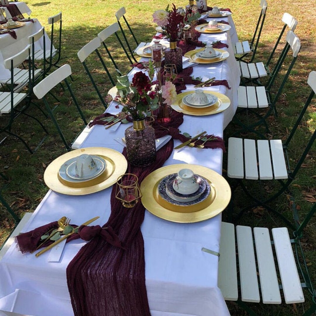 Wine Gauze Table Runner, Burgundy Maroon Wedding Decor, Rustic Wedding ...
