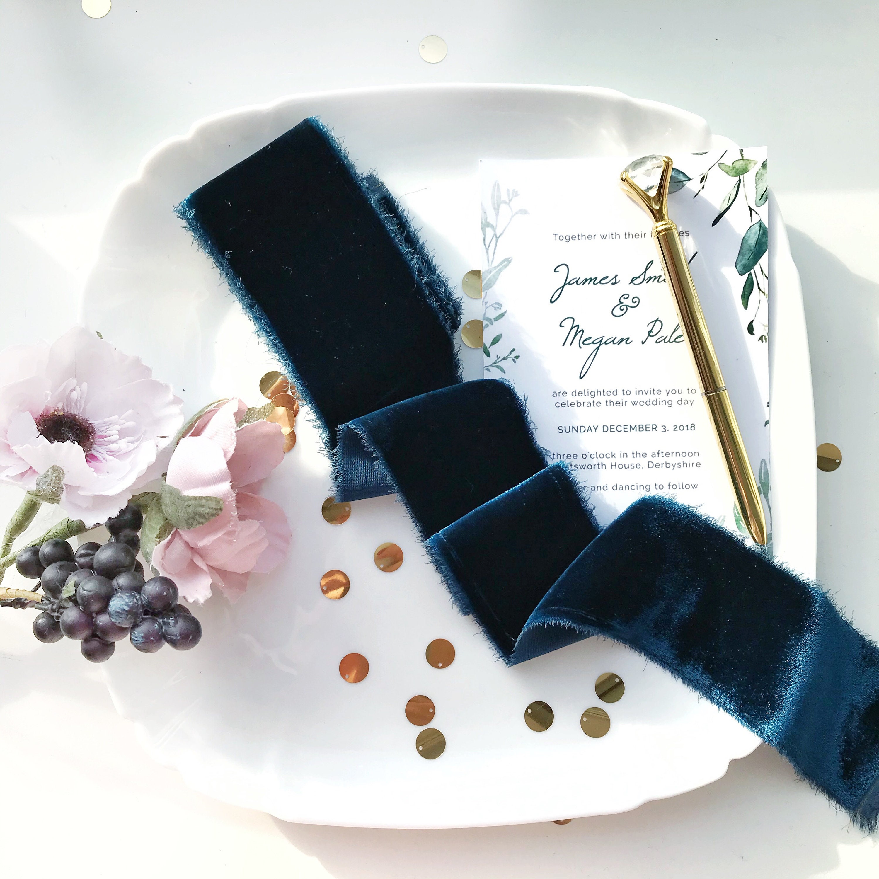 TEAL BLUE Ribbon Velvet Ribbon Bouquet Ribbon Long Ribbon | Etsy