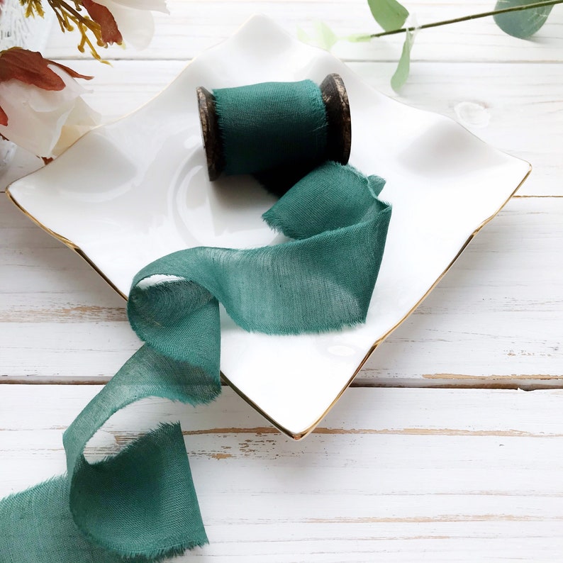 HUNTER GREEN hand dyed silkcotton ribbon for bridal bouquet | Etsy