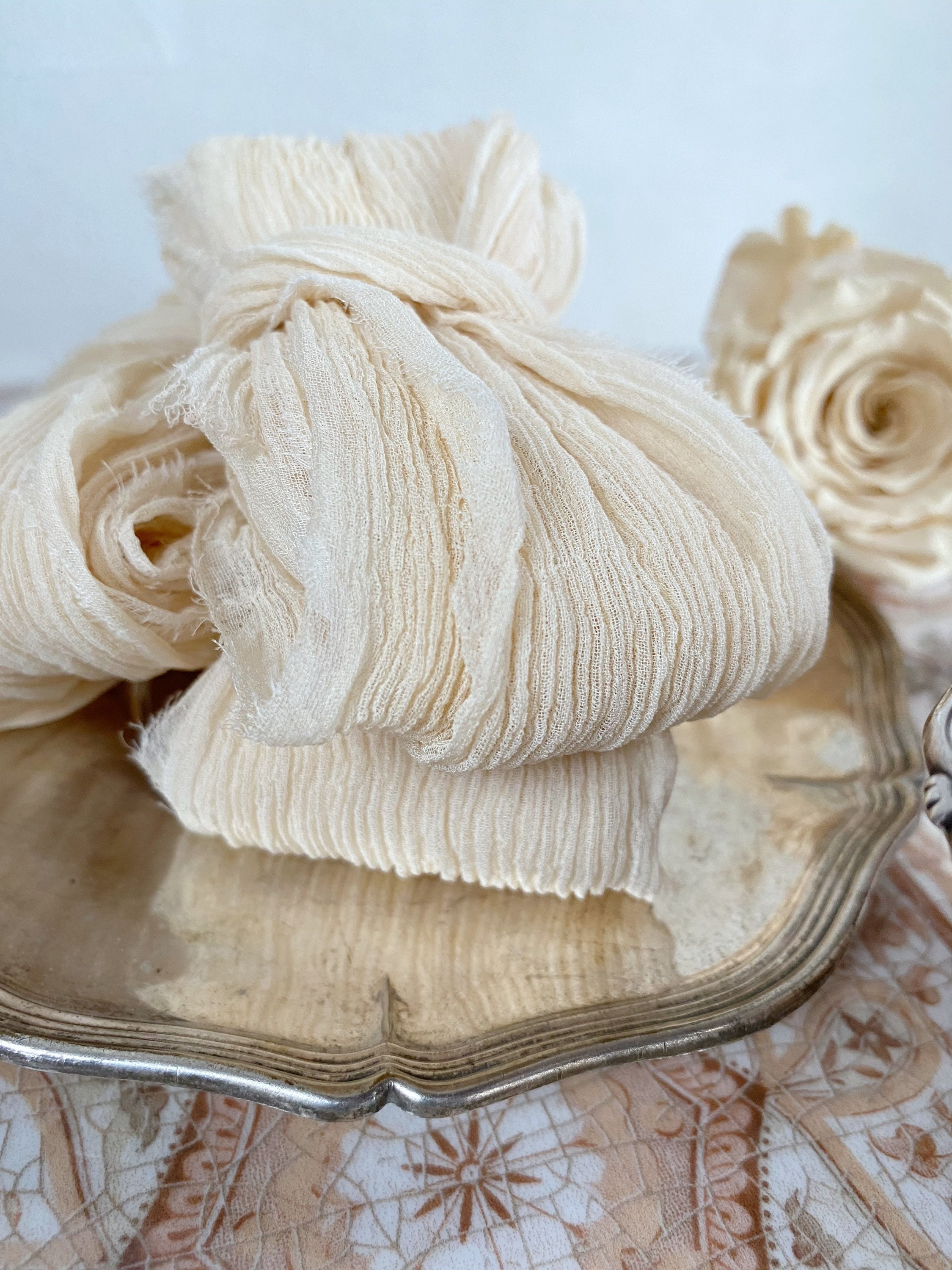 CREAM crinkle silk ribbon Rustic hand dyed silk ribbon for | Etsy