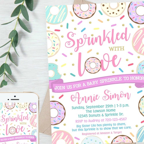 Baby Sprinkle Shower 5x7 Invitation Donuts & Diapers | Etsy