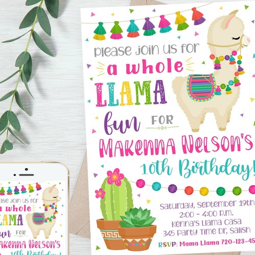 EDITABLE Llama Invitation Llama Birthday Invitations Alpaca | Etsy