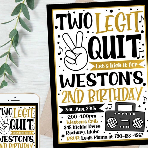 DIY Editable Two Legit 2 Quit Birthday Invitation | Etsy