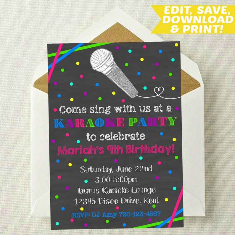 EDITABLE Karaoke Invitation Karaoke Party Invitation | Etsy