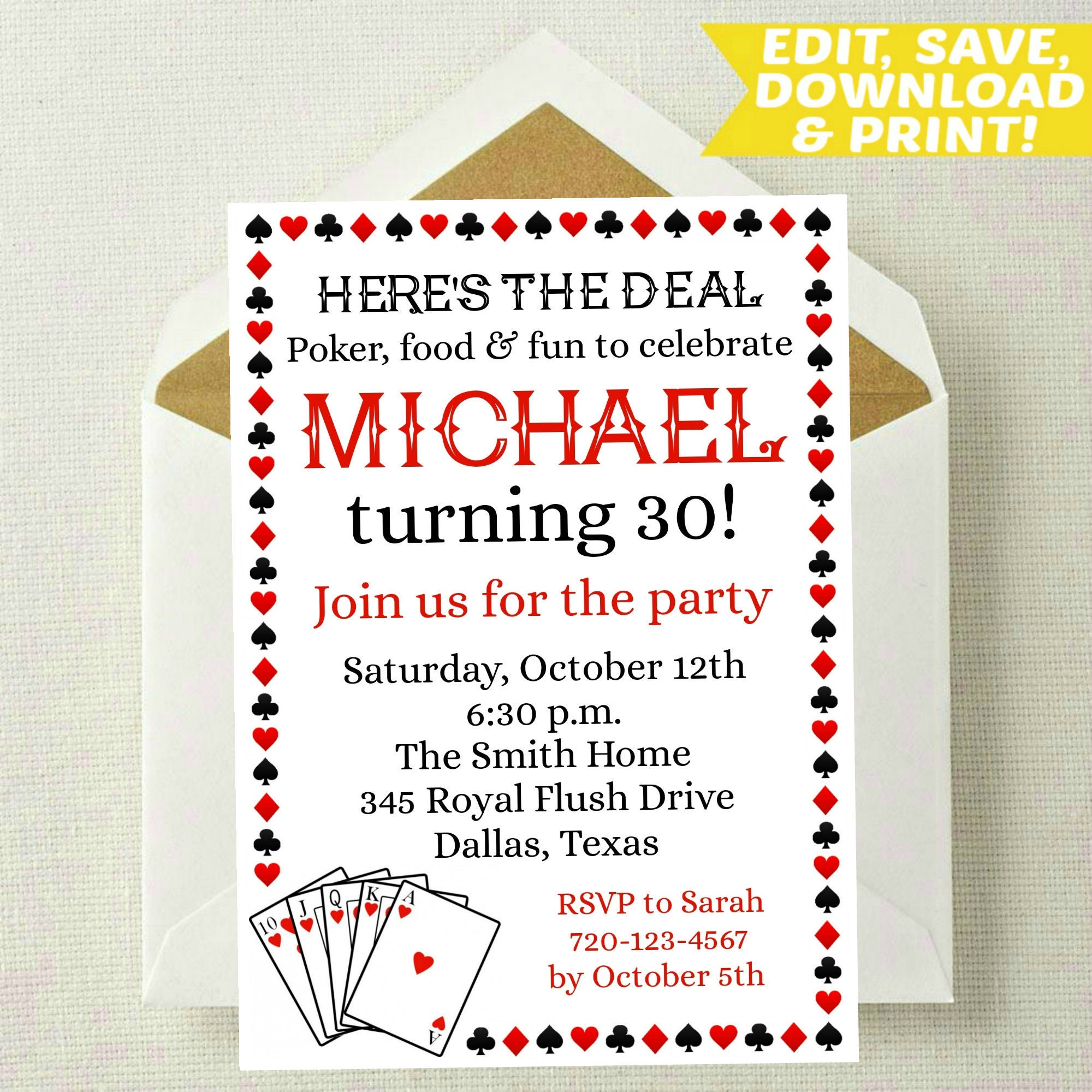 EDITABLE Poker Invitation Poker Birthday Invitation | Etsy
