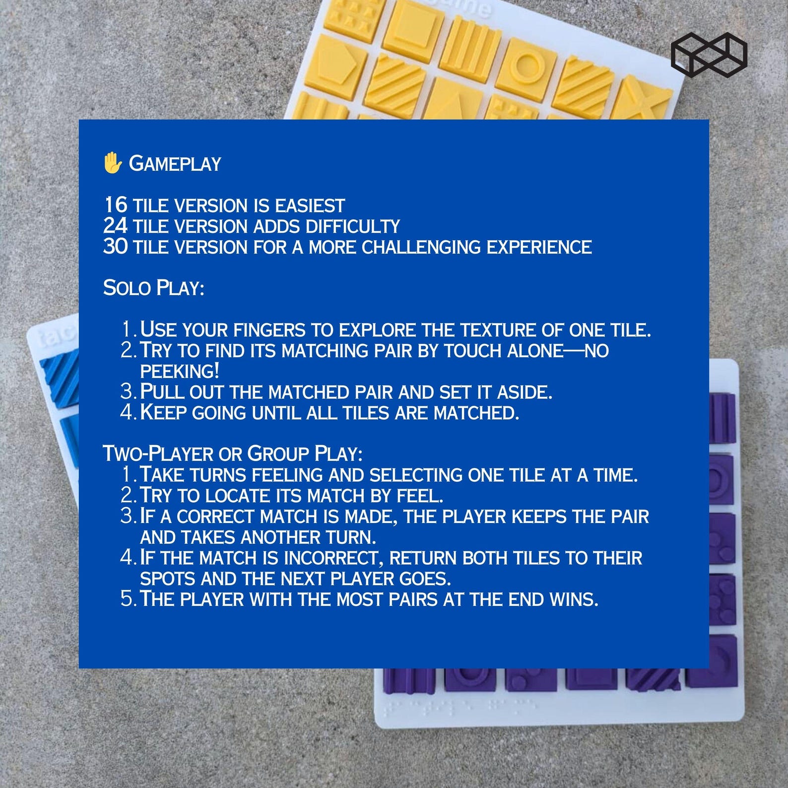 Tactile Memory Game for Blind & Visually Impaired | 16-tile Sensory ...