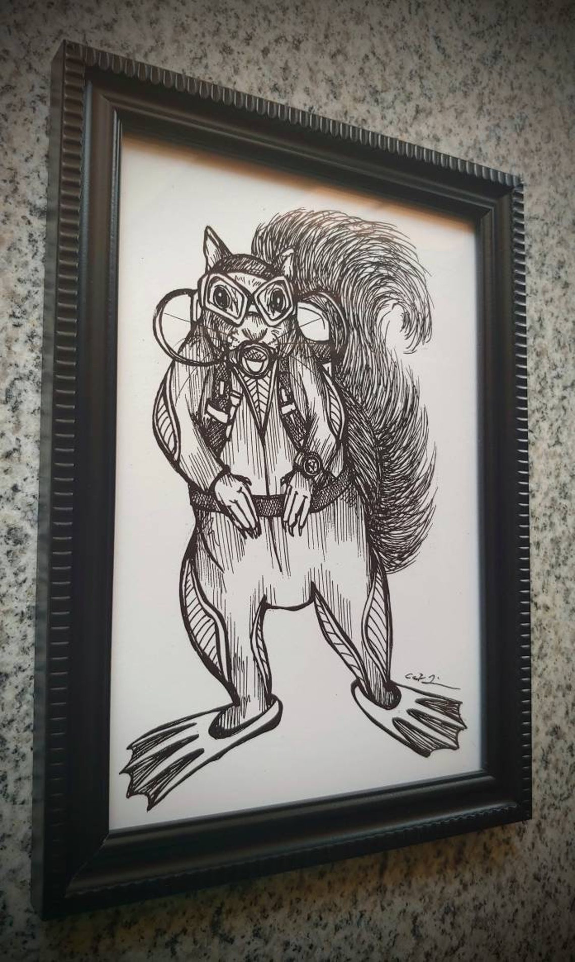 Scuba Squirrel Print. Squirrel Series #2. Art Print. 5x7inches.framed ...