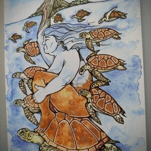 Digital Print. "sea Turtle Goddess." 8x10 Inch. UNFRAMED. 110lb Paper ...
