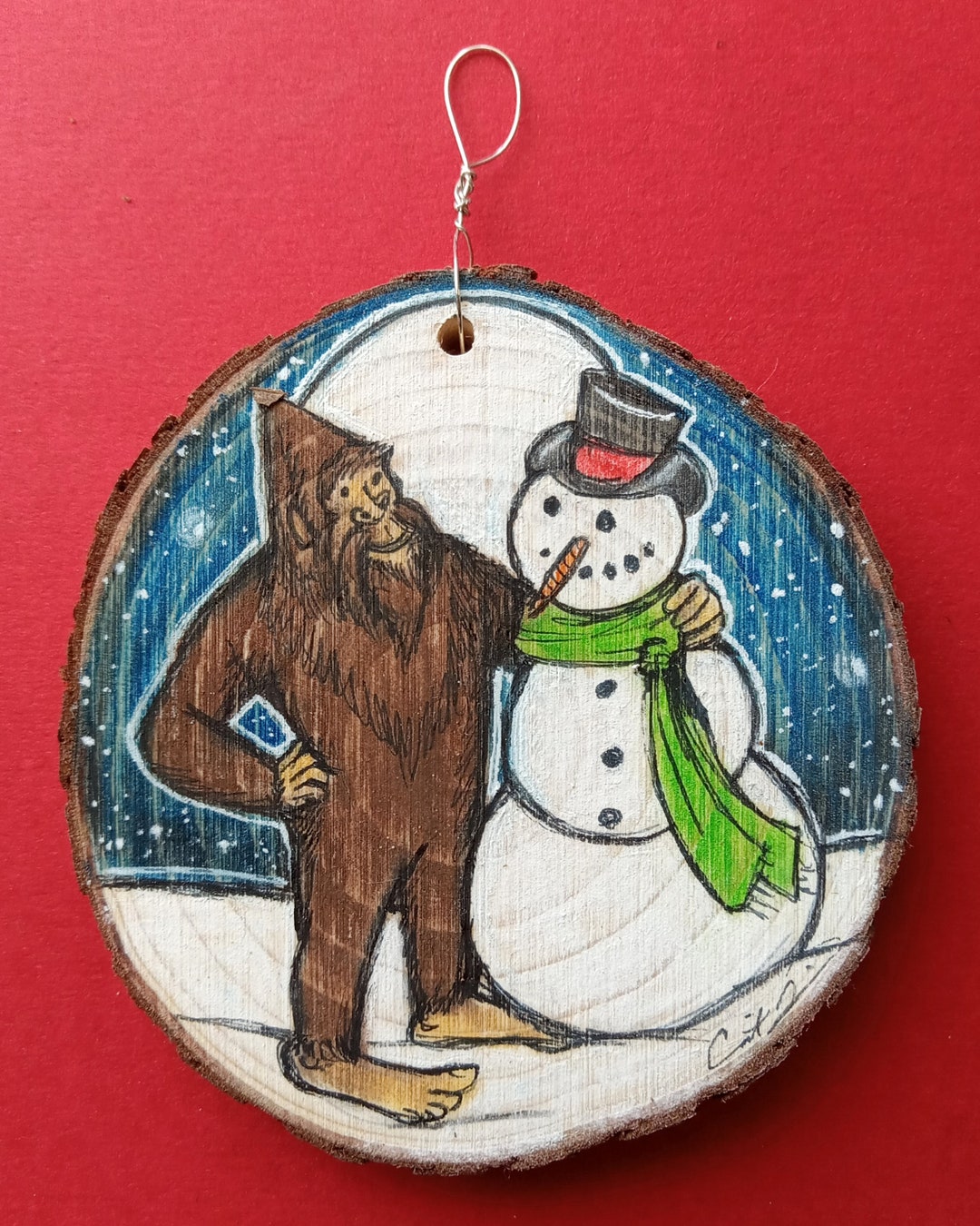 Original Art Ornament. Sasquatch and Snowman. Roughly 3 Inches in ...