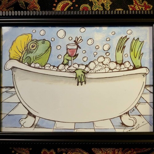 Art Print. Frog in the Tub. FRAMED. 5x7 Inch. Signed Color - Etsy