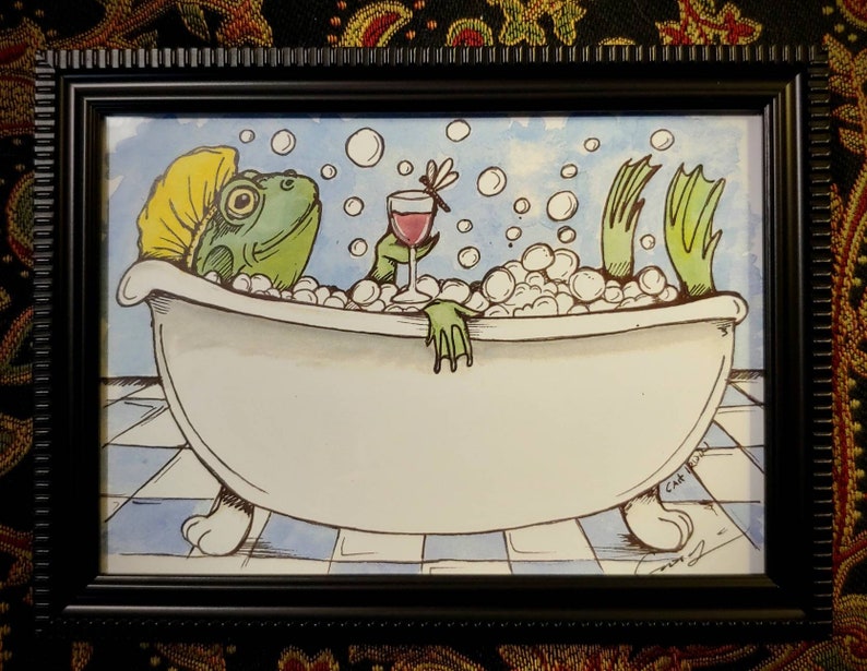 Art Print. Frog in the Tub. FRAMED. 5x7 Inch. Signed Color - Etsy