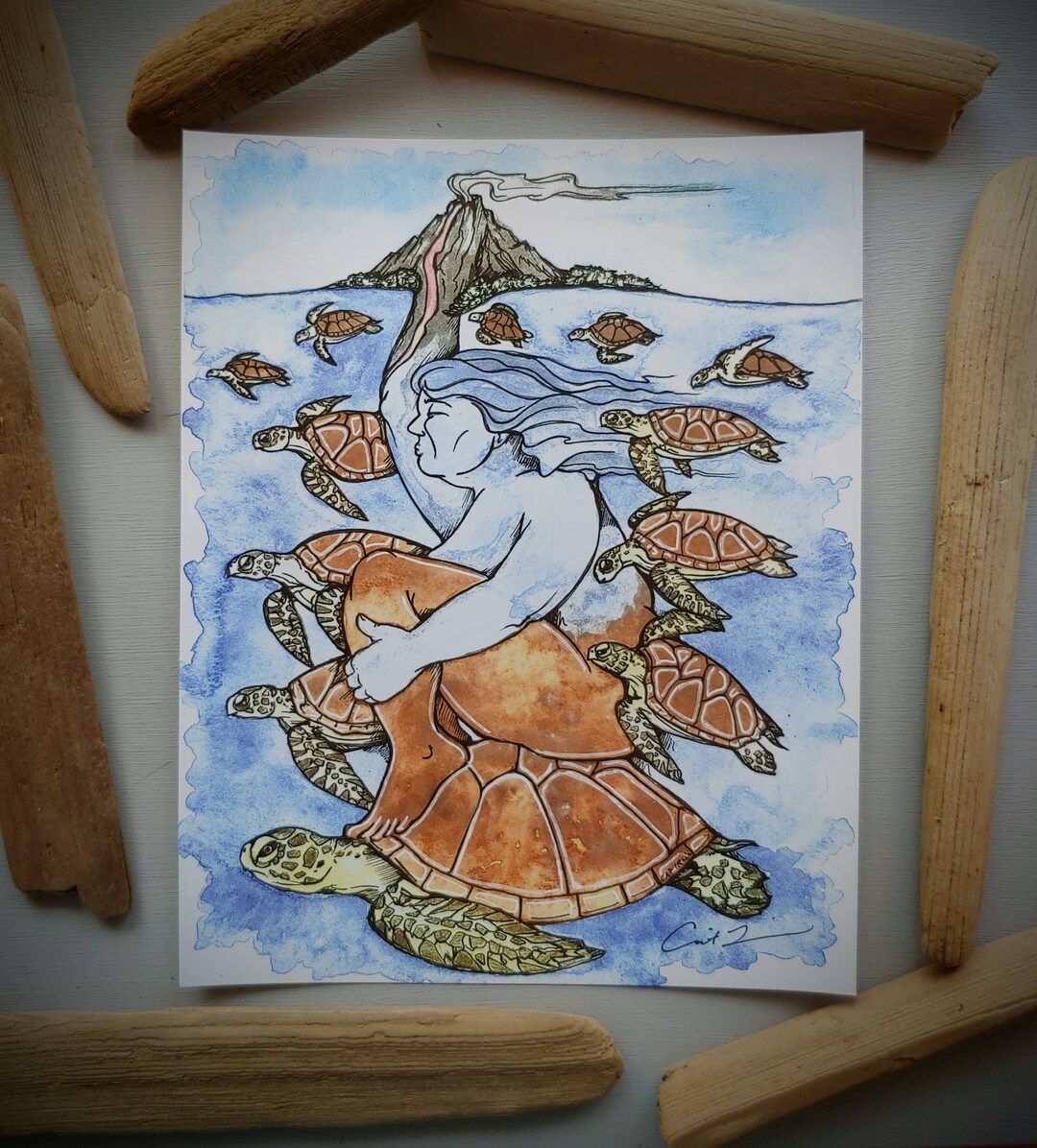 Digital Print. "sea Turtle Goddess." 8x10 Inch. UNFRAMED. 110lb Paper ...