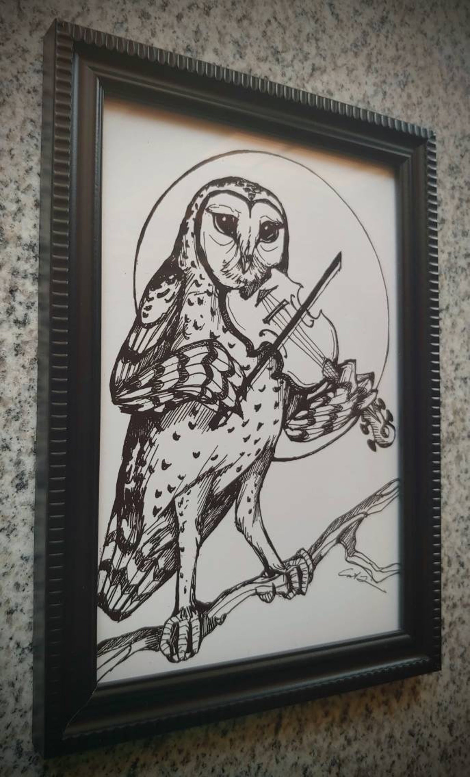 Barn Owl With Fiddle. 5 Part Bluegrass Owl Series. 5x7inch Framed Art ...