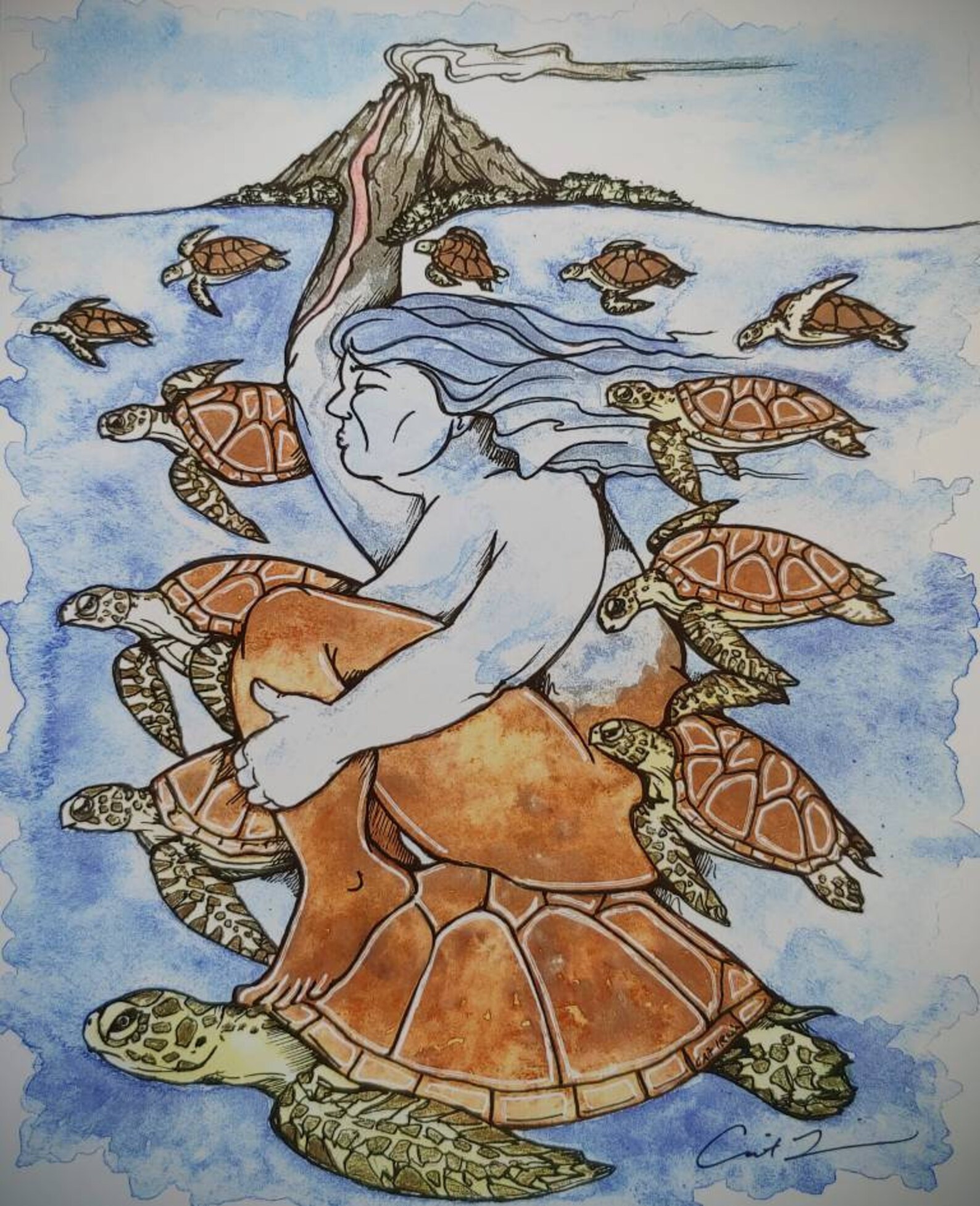 Digital Print. sea Turtle Goddess. 8x10 Inch. - Etsy