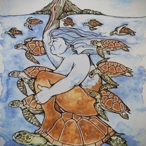 Digital Print. "sea Turtle Goddess." 8x10 Inch. UNFRAMED. 110lb Paper ...