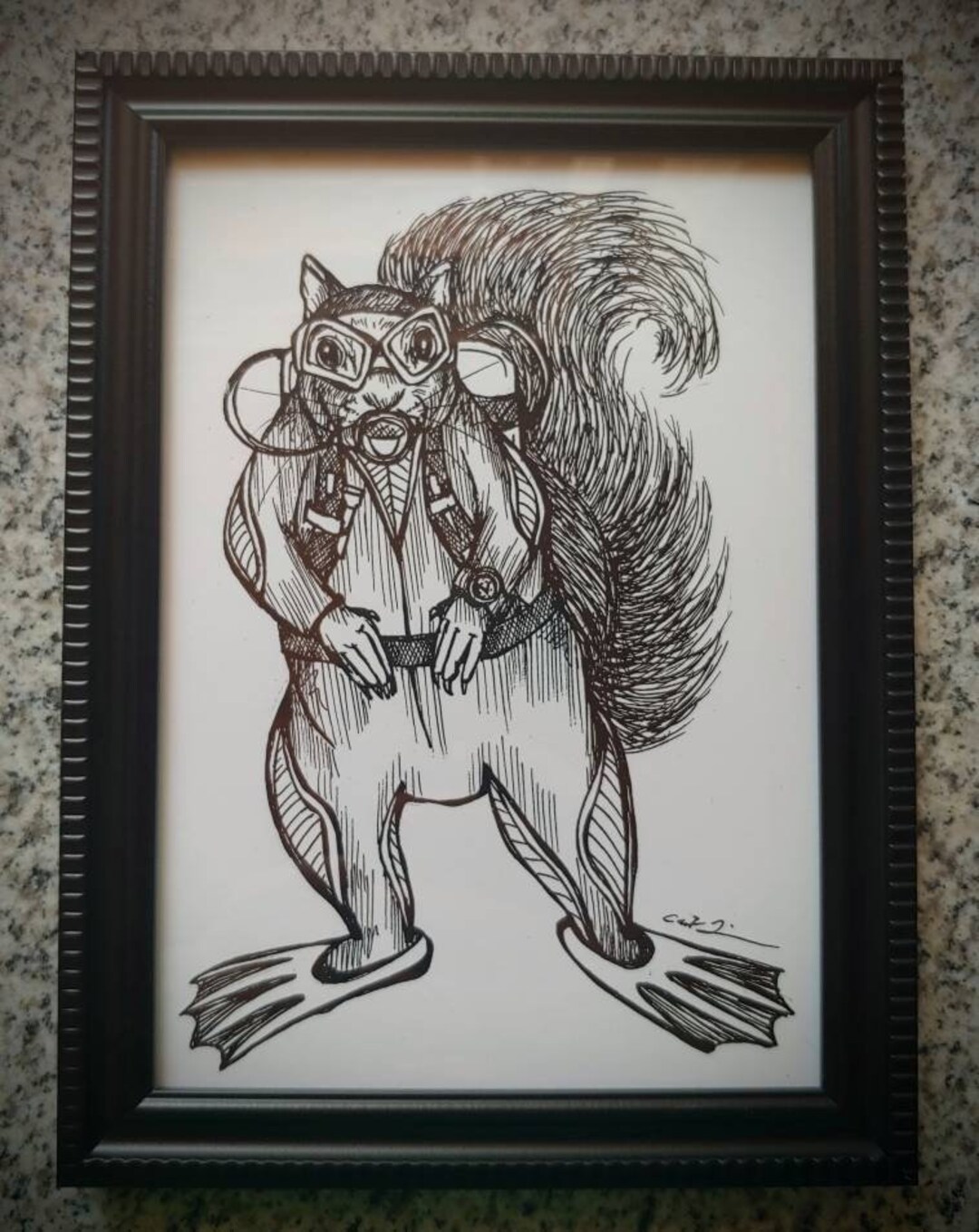 Scuba Squirrel Print. Squirrel Series #2. Art Print. 5x7inches.framed ...