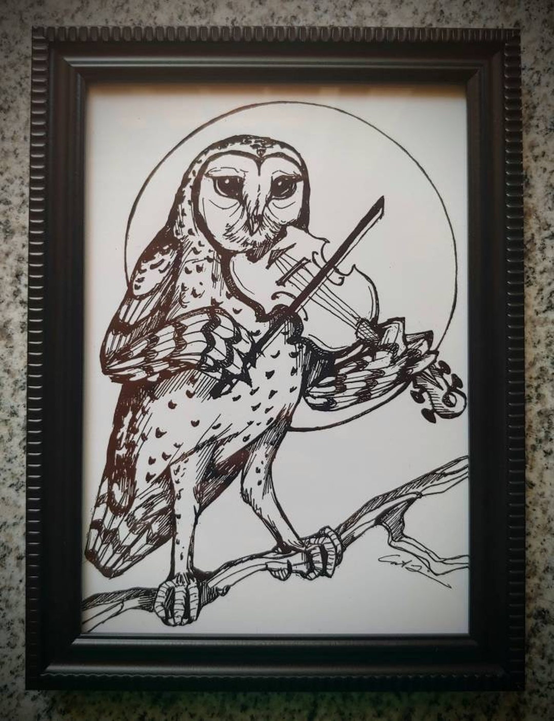 Barn Owl With Fiddle. 5 Part Bluegrass Owl Series. 5x7inch Framed Art ...
