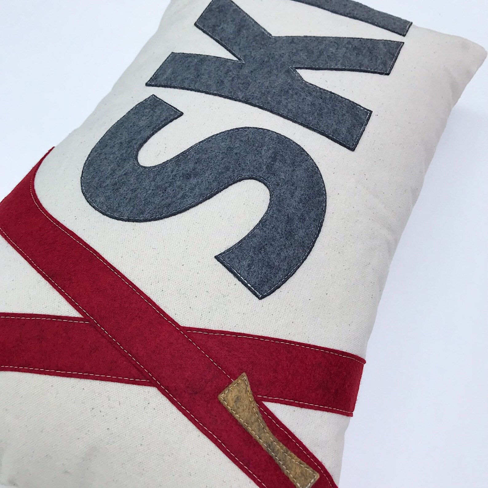 14x21" SKI With Crossed Skis Decorative Throw Pillow, Red and Grey, Ski ...