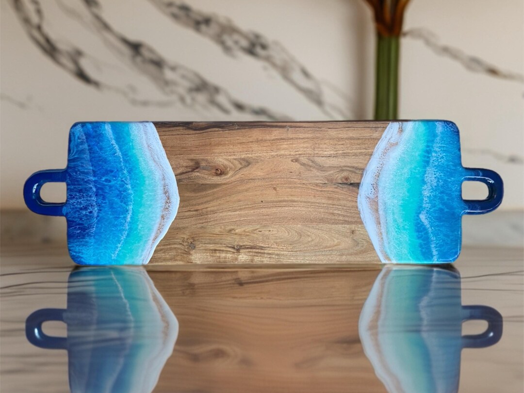 Large Ocean Painting Resin Cheese Board - Double Handle- MADE and Ready ...