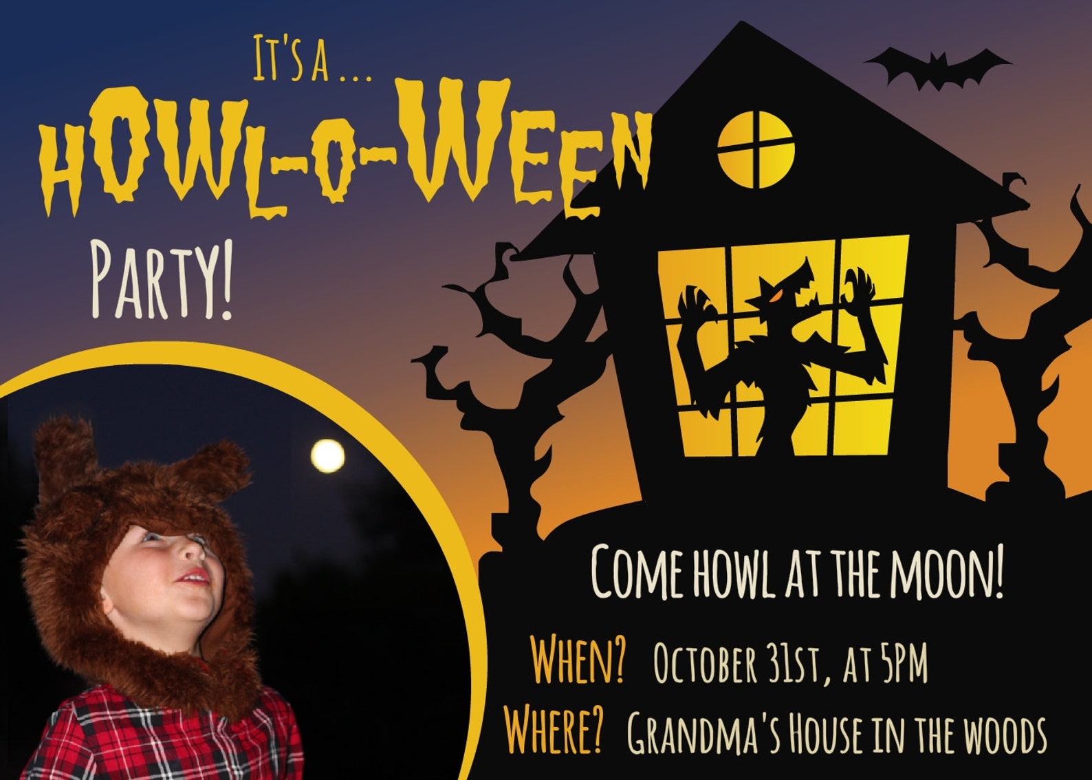 Howl-o-ween Invitation With Photo -- Card and Facebook Banner DIGITAL ...