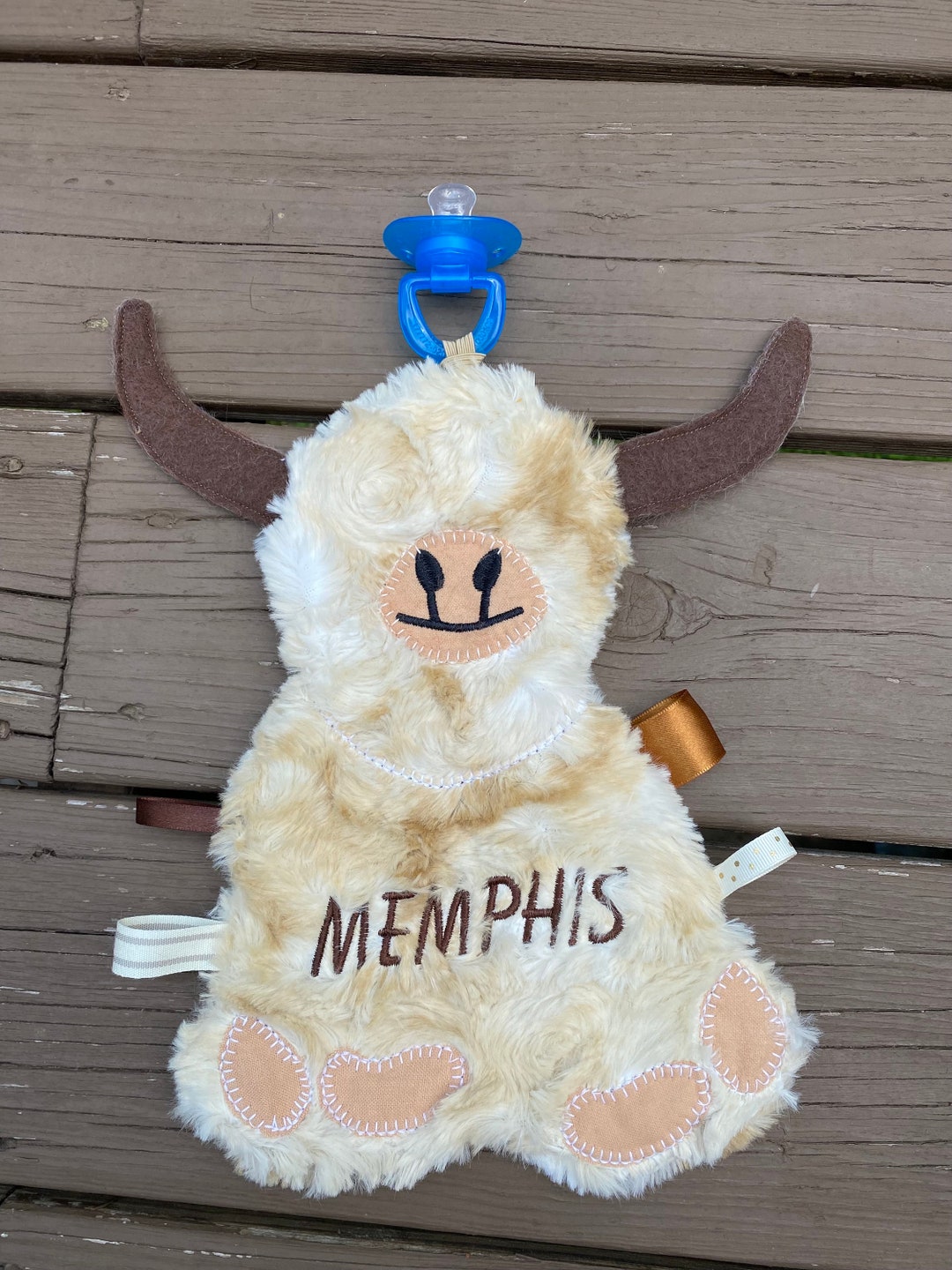 Personalized Highland Cow Pacifier Holder: Crinkle Binky Buddy, Farm ...