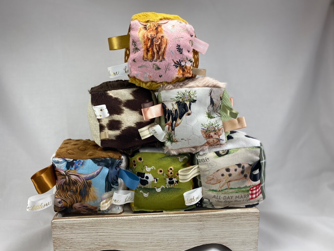Farm Theme Stuffed Crunchy Cube, Cow Print Sensory Play, Best Baby Toy ...