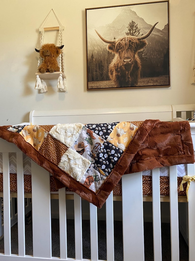 Highland Cow Patchwork Baby Blanket: Personalized Minky Fur Blanket ...