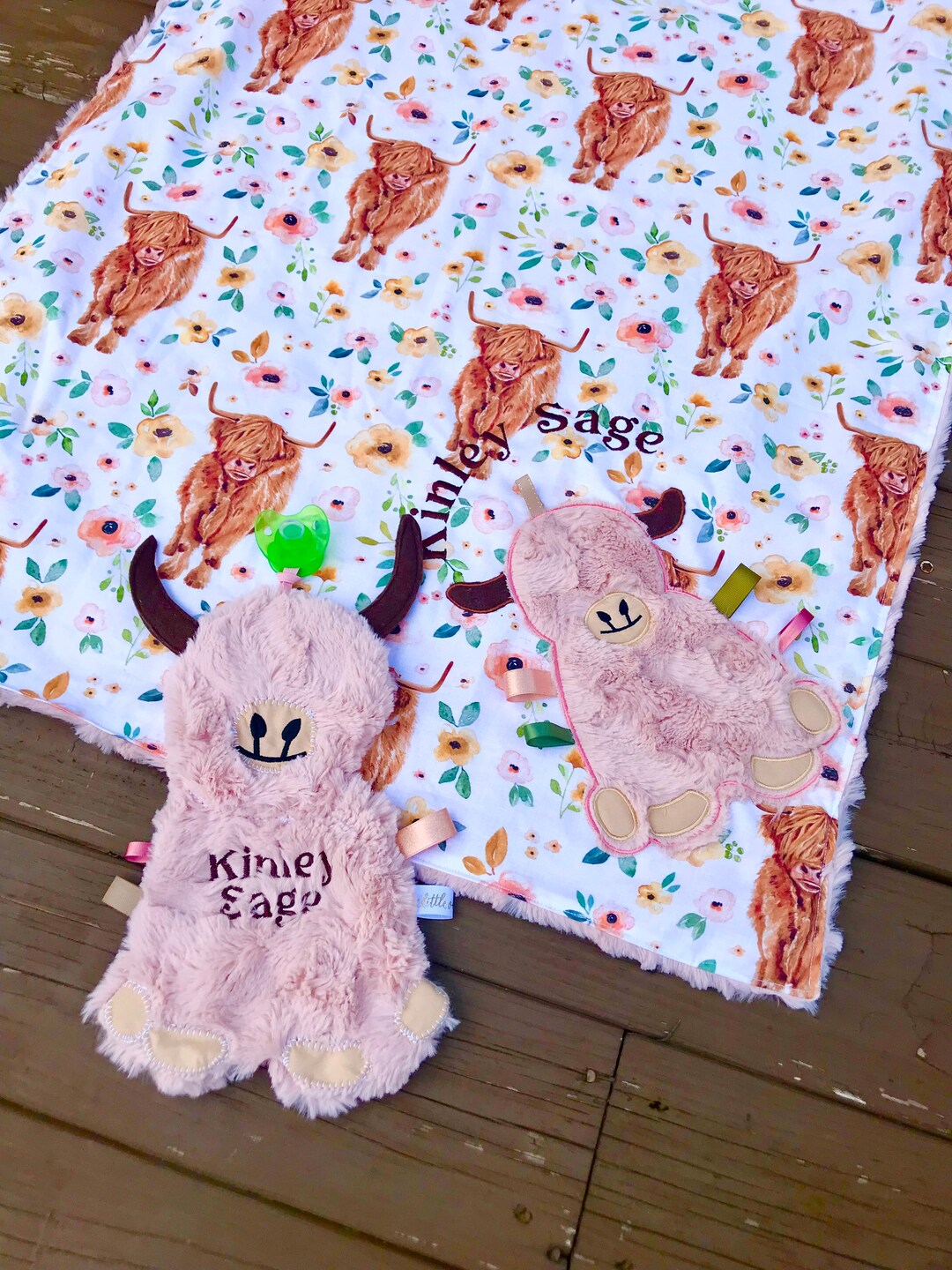 Personalized Pink Highland Cow Buddy Blanket With Matching Highland Cow ...